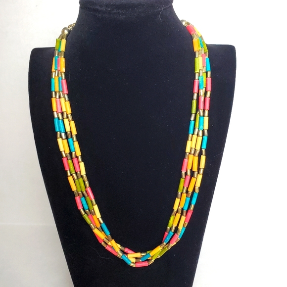 Vintage | Jewelry | Vintage Multicolor Multistrand Wood Tube Bead ...